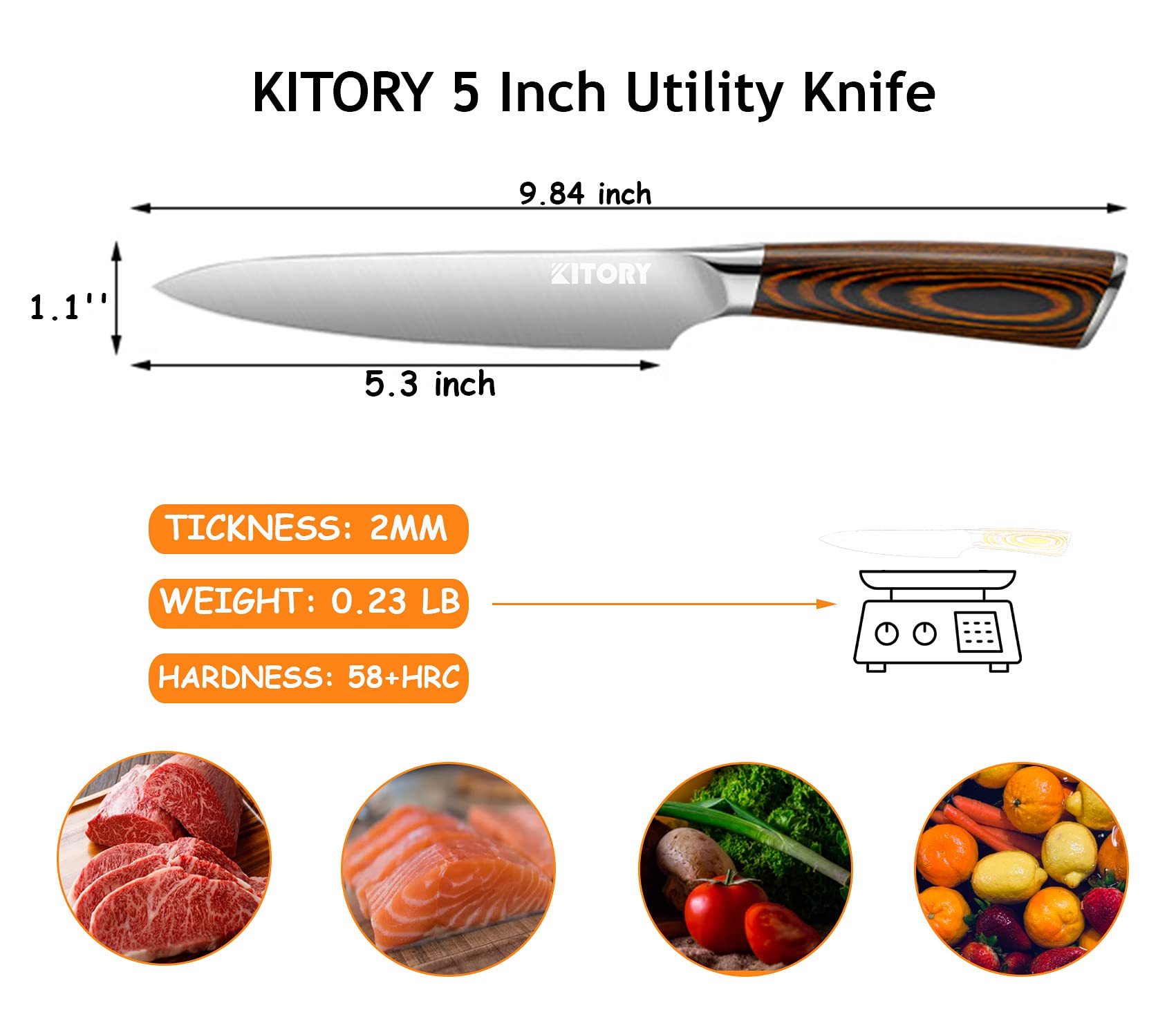 Kitory Paring Knife 5 inch, Kitchen Utility Knife, Stainless Steel Blade Ergonomic Pakkawood Handle, Fruit and Vegetable Paring Cutting Chopping Carving Knives for Home&Restaurant, 2023 Gifts