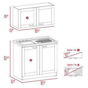 FM FURNITURE Perseus 2-pc Kitchen Cabinet Set Includes Countertop Base Unit and Wall Mounted Cupboard