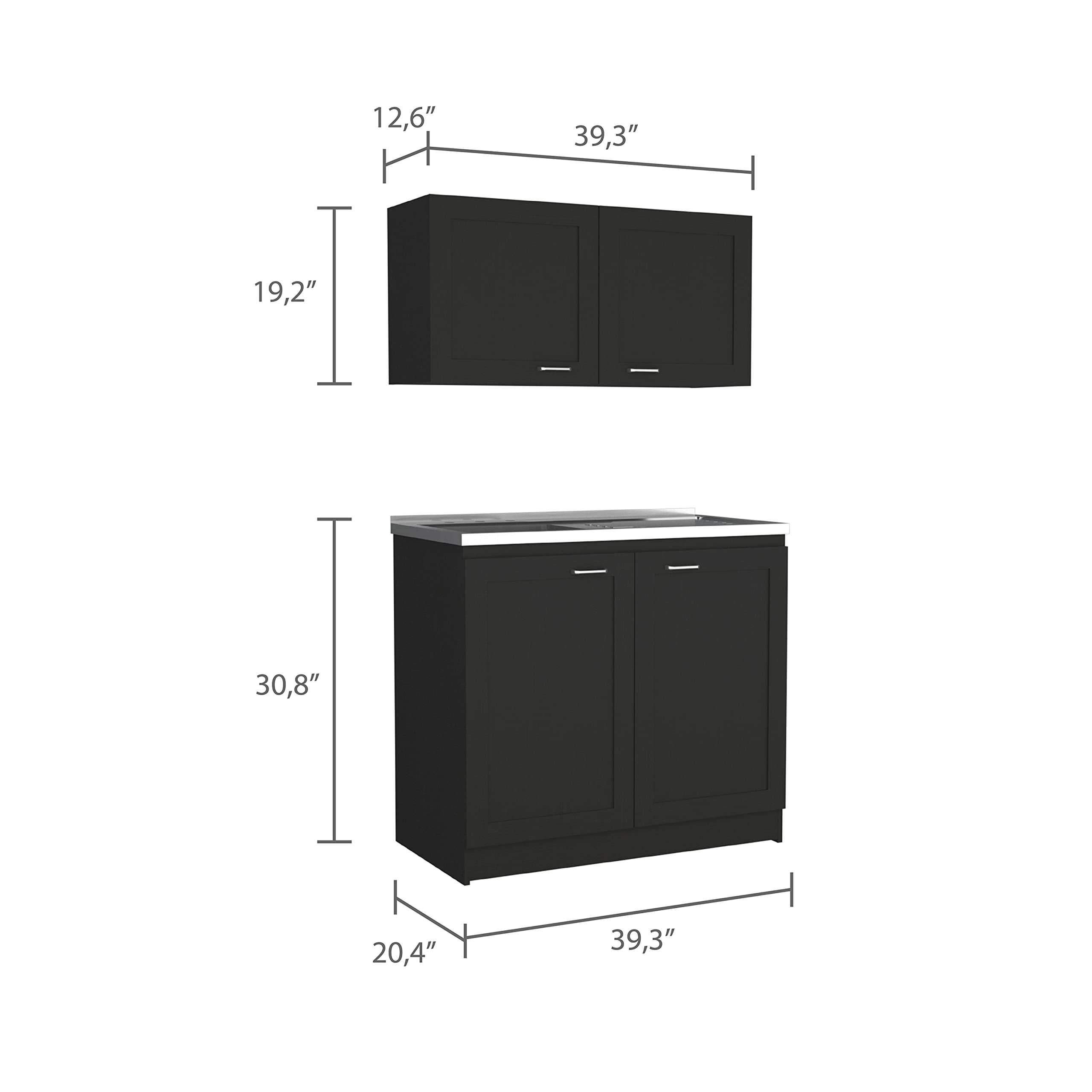 FM FURNITURE Perseus 2-pc Kitchen Cabinet Set Includes Countertop Base Unit and Wall Mounted Cupboard