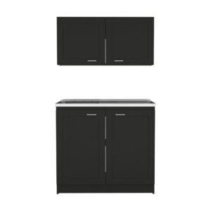 FM FURNITURE Perseus 2-pc Kitchen Cabinet Set Includes Countertop Base Unit and Wall Mounted Cupboard