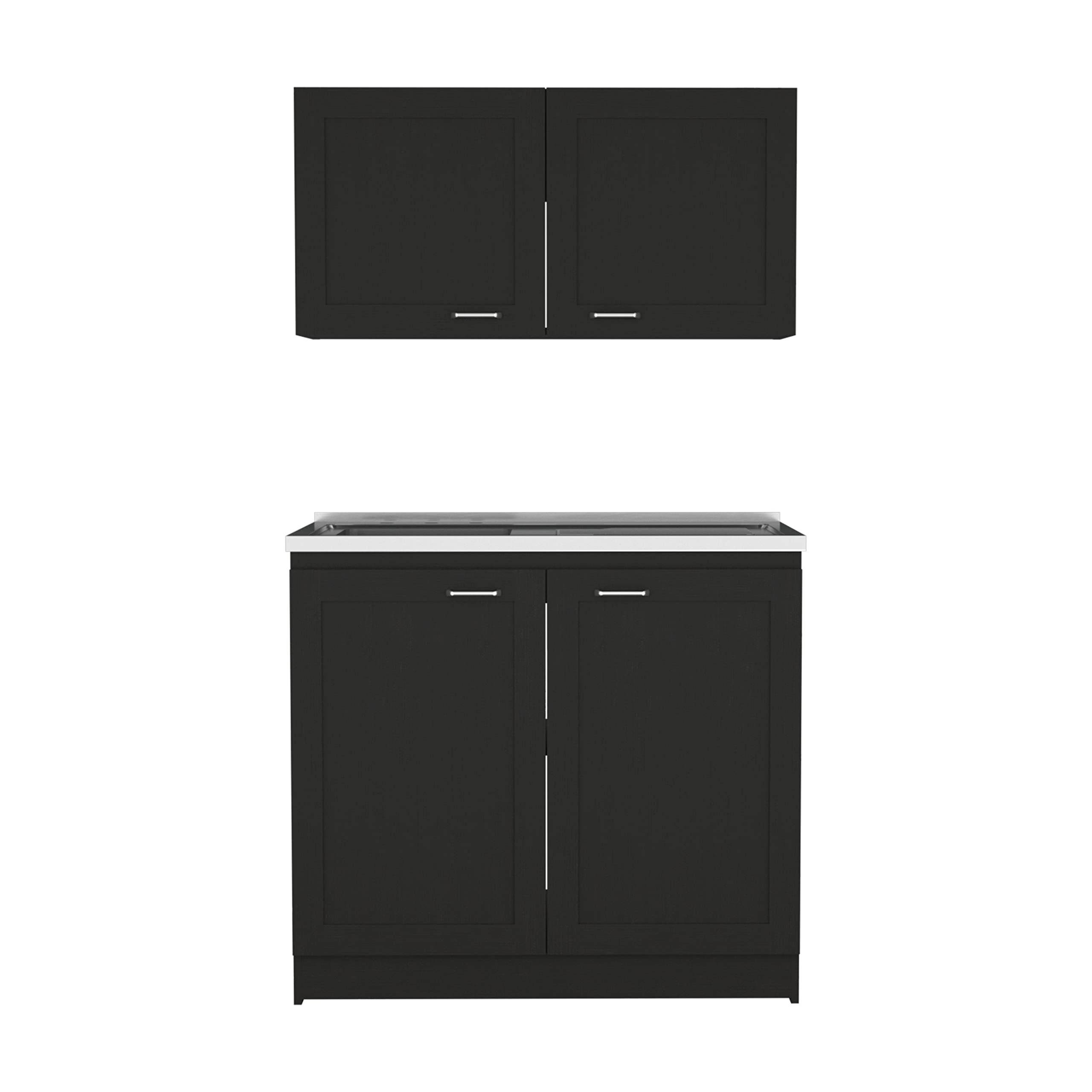 FM FURNITURE Perseus 2-pc Kitchen Cabinet Set Includes Countertop Base Unit and Wall Mounted Cupboard