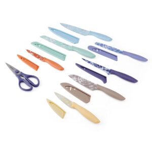 Farberware Tie Dye Pattern Knife Set with Shears and Blade Covers, 15-Piece, Multicolor