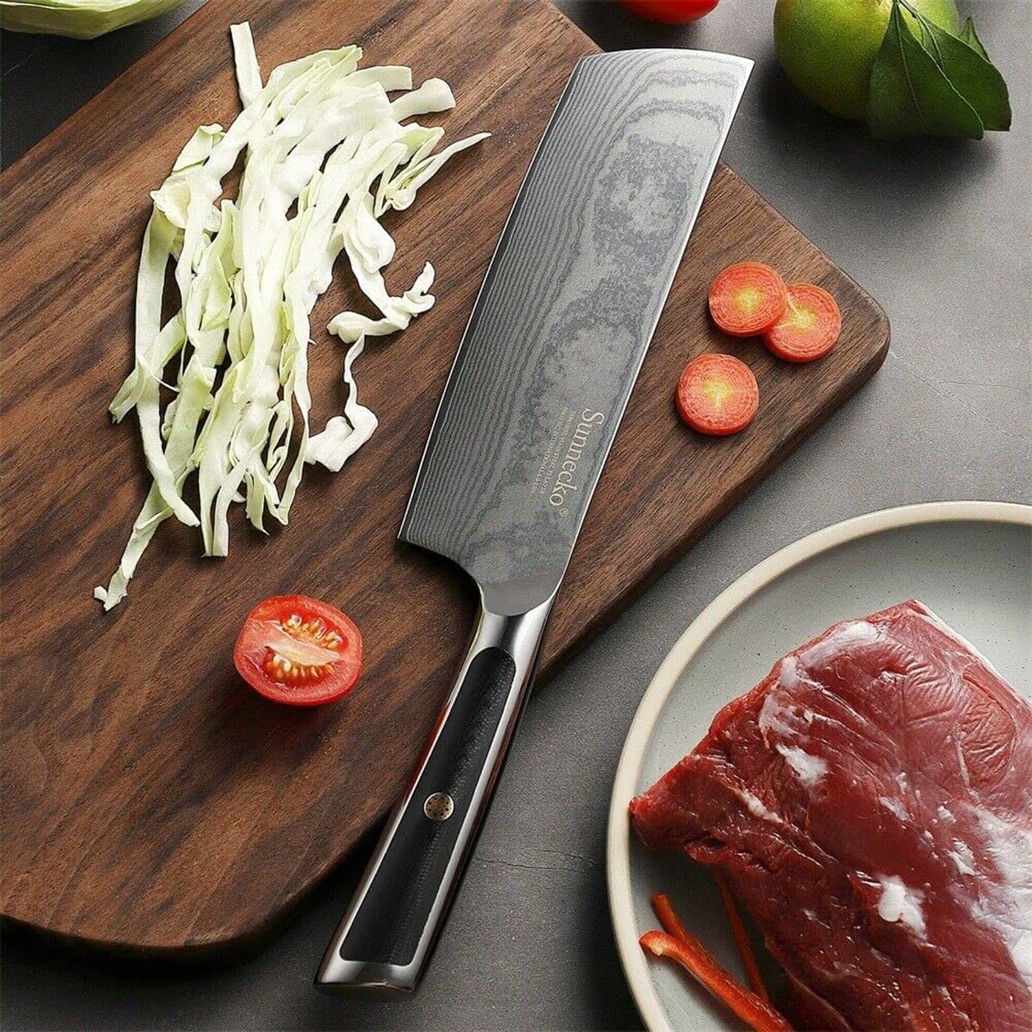 Sunnecko Nakiri Knife 7 inch, Small Cleaver Knife with Damascus Steel VG-10 Blade Professional Chef knife, Kitchen Knife with G10 Inlaid Handle Chopping Knife Perfect for Home Cooking with Gift Box