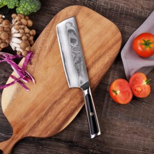 Sunnecko Nakiri Knife 7 inch, Small Cleaver Knife with Damascus Steel VG-10 Blade Professional Chef knife, Kitchen Knife with G10 Inlaid Handle Chopping Knife Perfect for Home Cooking with Gift Box