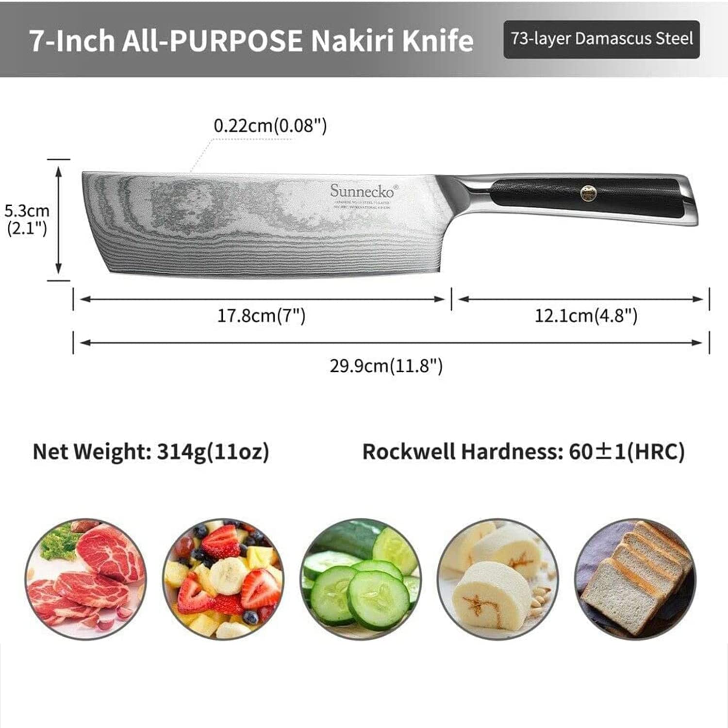 Sunnecko Nakiri Knife 7 inch, Small Cleaver Knife with Damascus Steel VG-10 Blade Professional Chef knife, Kitchen Knife with G10 Inlaid Handle Chopping Knife Perfect for Home Cooking with Gift Box