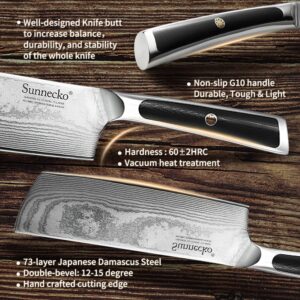 Sunnecko Nakiri Knife 7 inch, Small Cleaver Knife with Damascus Steel VG-10 Blade Professional Chef knife, Kitchen Knife with G10 Inlaid Handle Chopping Knife Perfect for Home Cooking with Gift Box