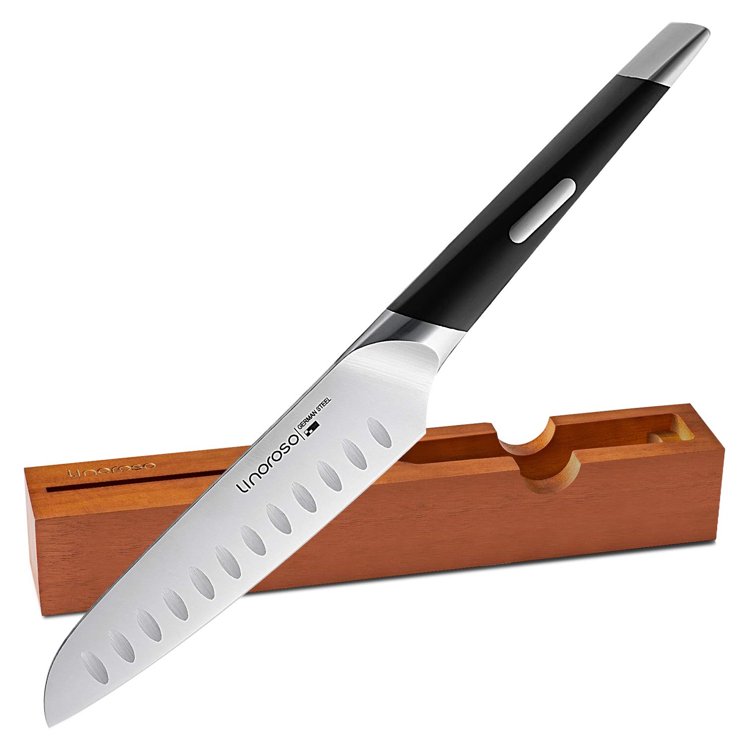 linoroso Santoku Knife Kitchen Knife Ultra Sharp Chef Knife, 6 inch Precision Forged German High-Carbon Stainless Steel Cooking Knife with Exquisite In-Drawer Knife Block - MAKO Series