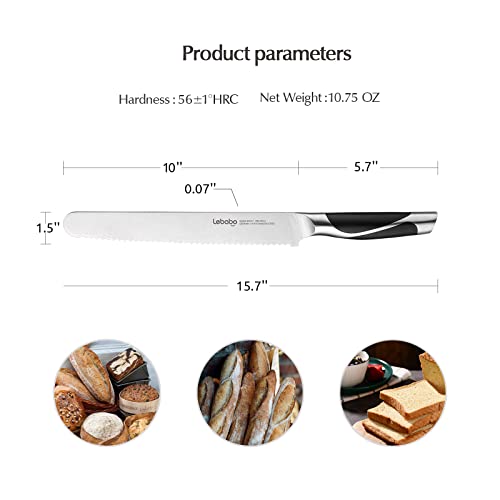 Lebabo 10 Inch Serrated Bread Knife, Professional Cake Knife, German High-Carbon Steel Bread Cutters, Wide Wavy Edge Bagel Knives, Ergonomic Handle with Wooden Gift Box