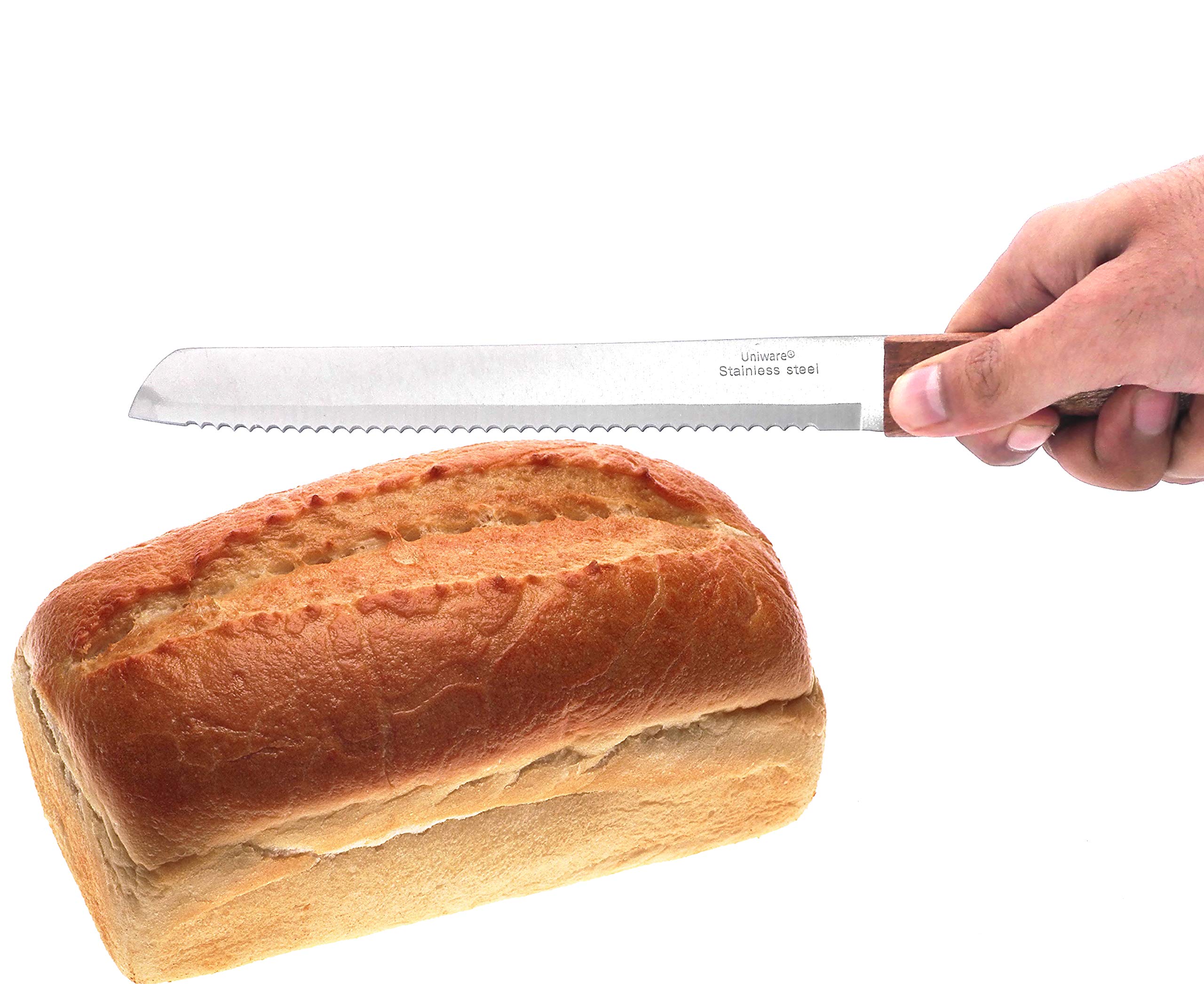 Uniware Stainless Steel Bread Knife with Wood Handle, 8 Inch Sharp Blade