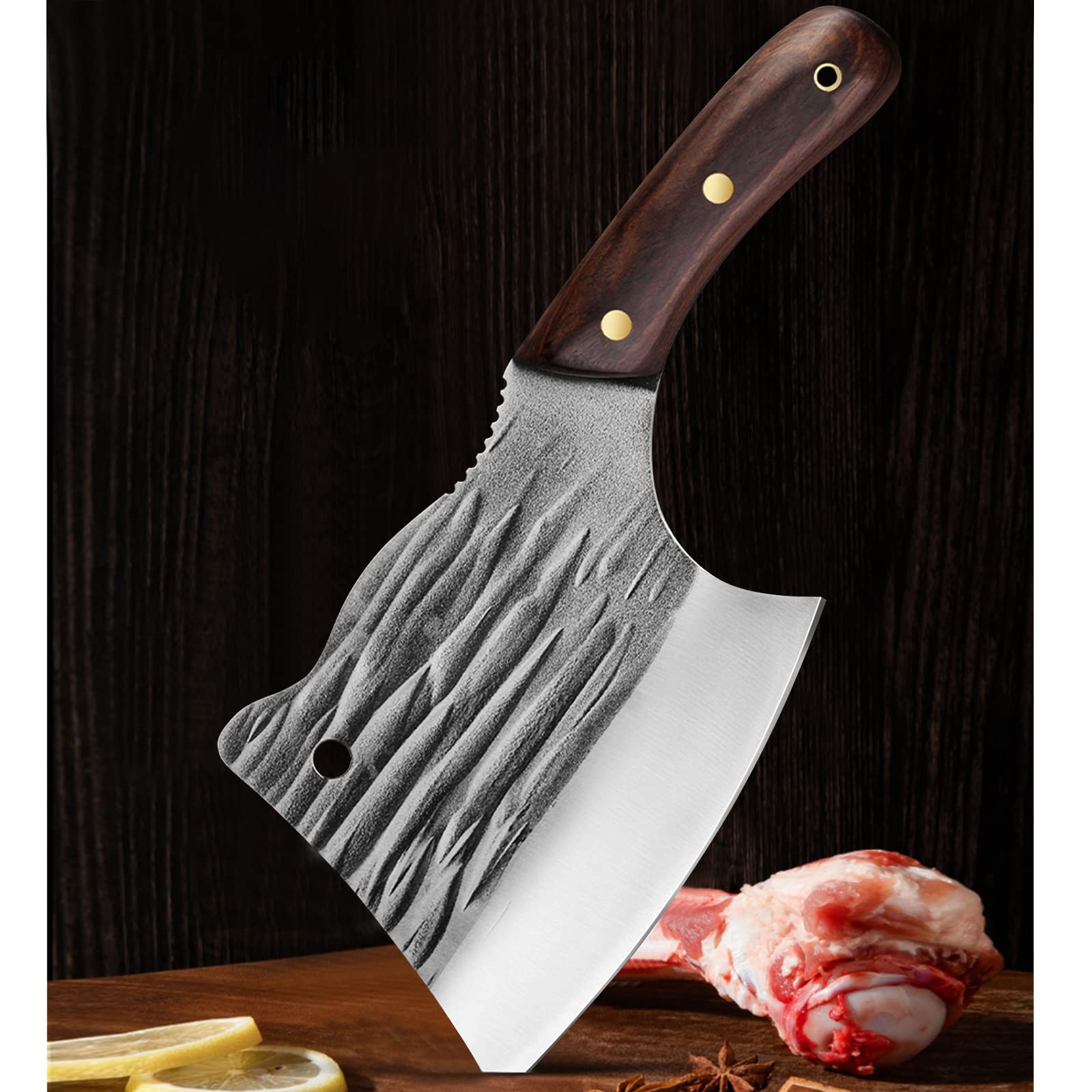 ZENG Meat Cleaver Knife, Butcher Knife, Cleaver Knife with Full Tang Handle, Hand Forged Chef Knife Stainless Steel Kitchen Knife for Camping Outdoor Restaurant