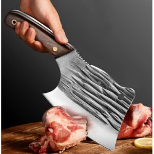 ZENG Meat Cleaver Knife, Butcher Knife, Cleaver Knife with Full Tang Handle, Hand Forged Chef Knife Stainless Steel Kitchen Knife for Camping Outdoor Restaurant