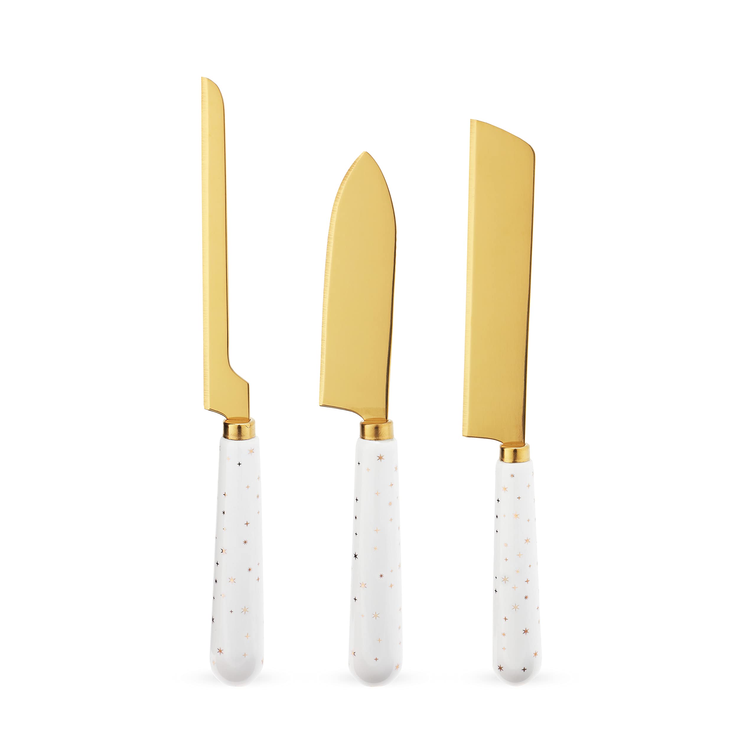 Twine 3 Piece Knives Set with Ceramic Star Pattern Handles for Hard and Soft Cheese, Set of 1, White