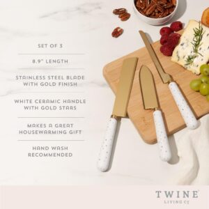 Twine 3 Piece Knives Set with Ceramic Star Pattern Handles for Hard and Soft Cheese, Set of 1, White