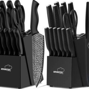 Two 15 Pieces Knife Sets, Elegant Black + Damascus Pattern