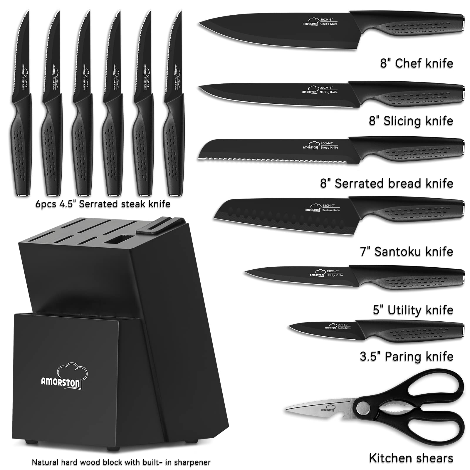 Two 15 Pieces Knife Sets, Elegant Black + Damascus Pattern