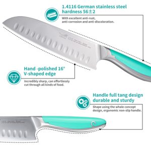 Knife Sets for Kitchen with Block, YONOVAK Blue Whale Series 15-Piece 1.4116 German Steel Full Tang Handle Chef Kitchen Knife Set with 6 X Laguiole Steak Knives