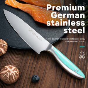 Knife Sets for Kitchen with Block, YONOVAK Blue Whale Series 15-Piece 1.4116 German Steel Full Tang Handle Chef Kitchen Knife Set with 6 X Laguiole Steak Knives