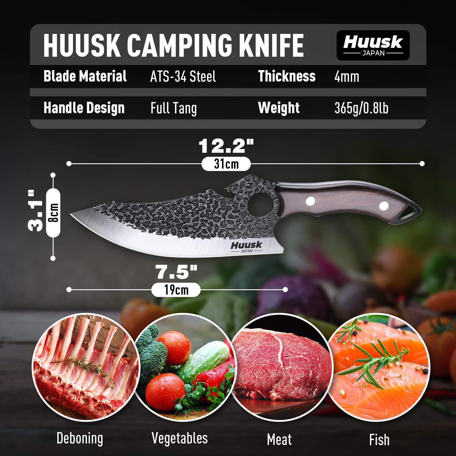 Huusk Forged Meat Cleaver Knife with Sheath Bundle with Hand Forged Vegetable Knife