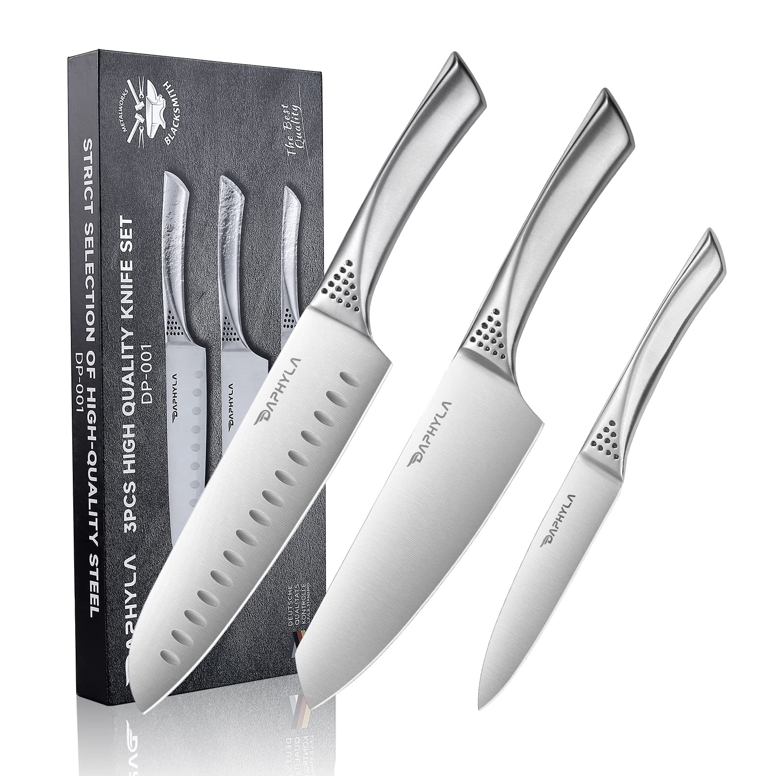 Daphyla Kitchen Knife Set,3Pcs Chef Knife,Ultra Sharp High Carbon Stainless Steel Knives with Gift Box,Dishwasher Safe For Cooking