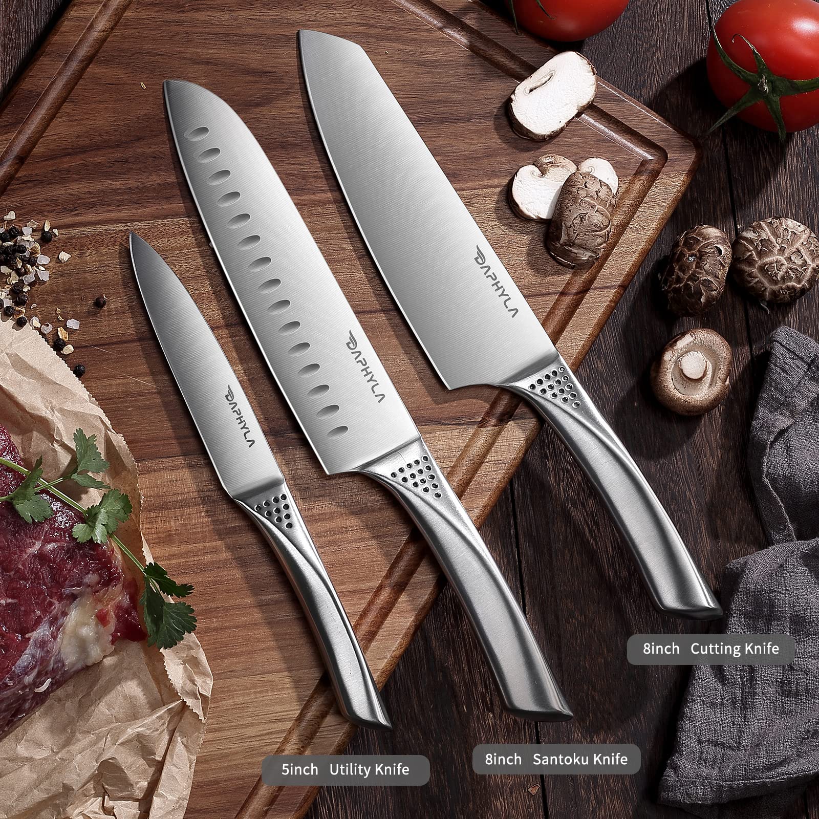 Daphyla Kitchen Knife Set,3Pcs Chef Knife,Ultra Sharp High Carbon Stainless Steel Knives with Gift Box,Dishwasher Safe For Cooking