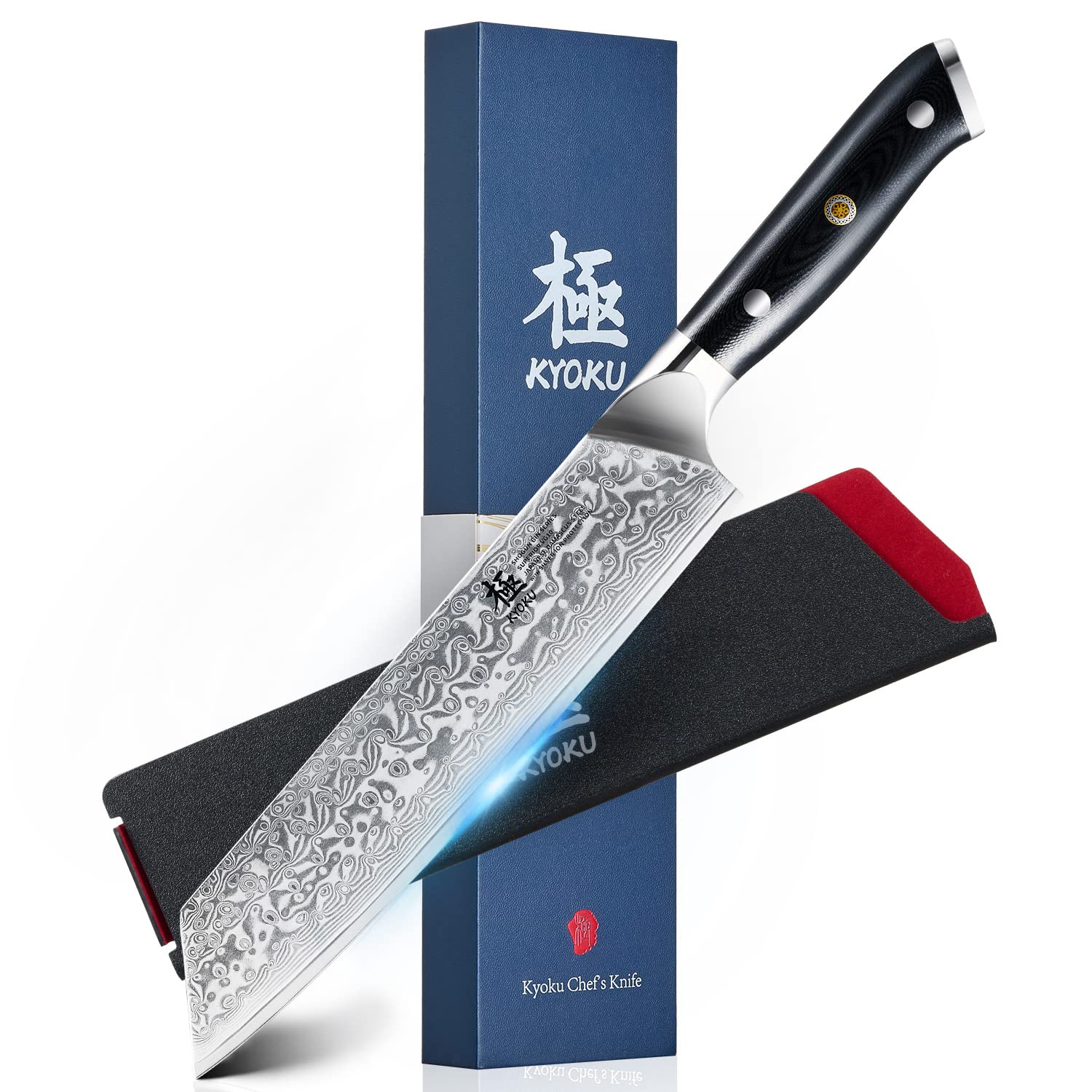 KYOKU Kiritsuke Chef Knife - Gin Series - 8.5" Multipurpose Professional Chef Knife, Japanese VG10 Damascus Stainless Steel Kitchen Knife with Silver Ion Blade G10 Handle Mosaic Pin