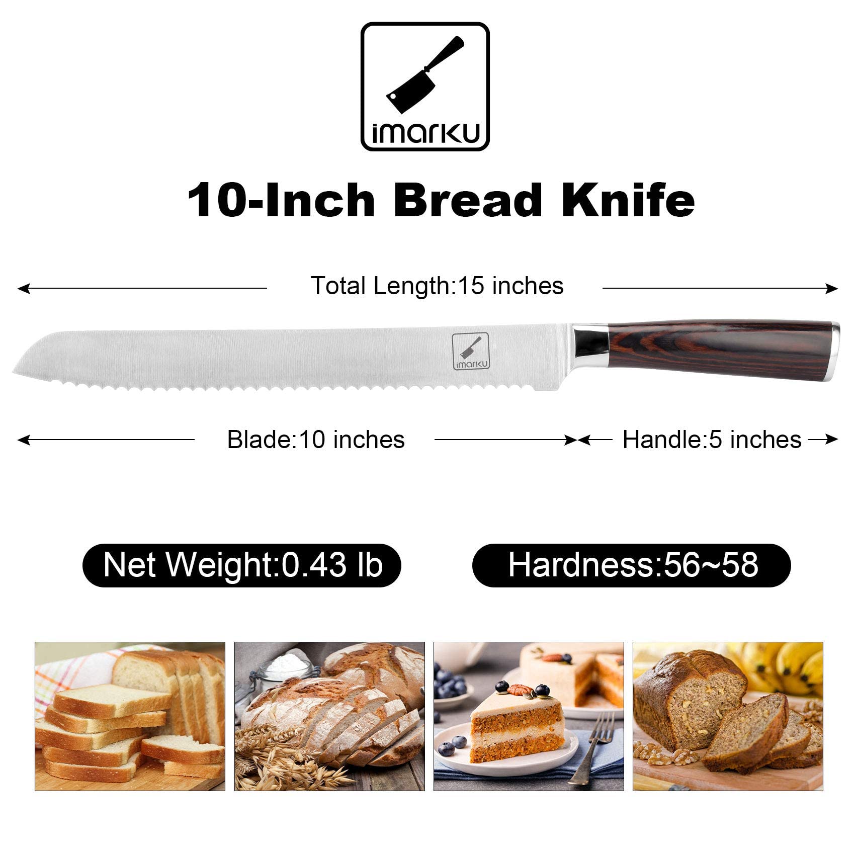 imarku Bread Knife, 10-Inch Serrated Knife, High Carbon Stainless Steel Serrated Bread knife, Ultra Sharp Japanese Bread Knife for Homemade Bread with Ergonomic Handle