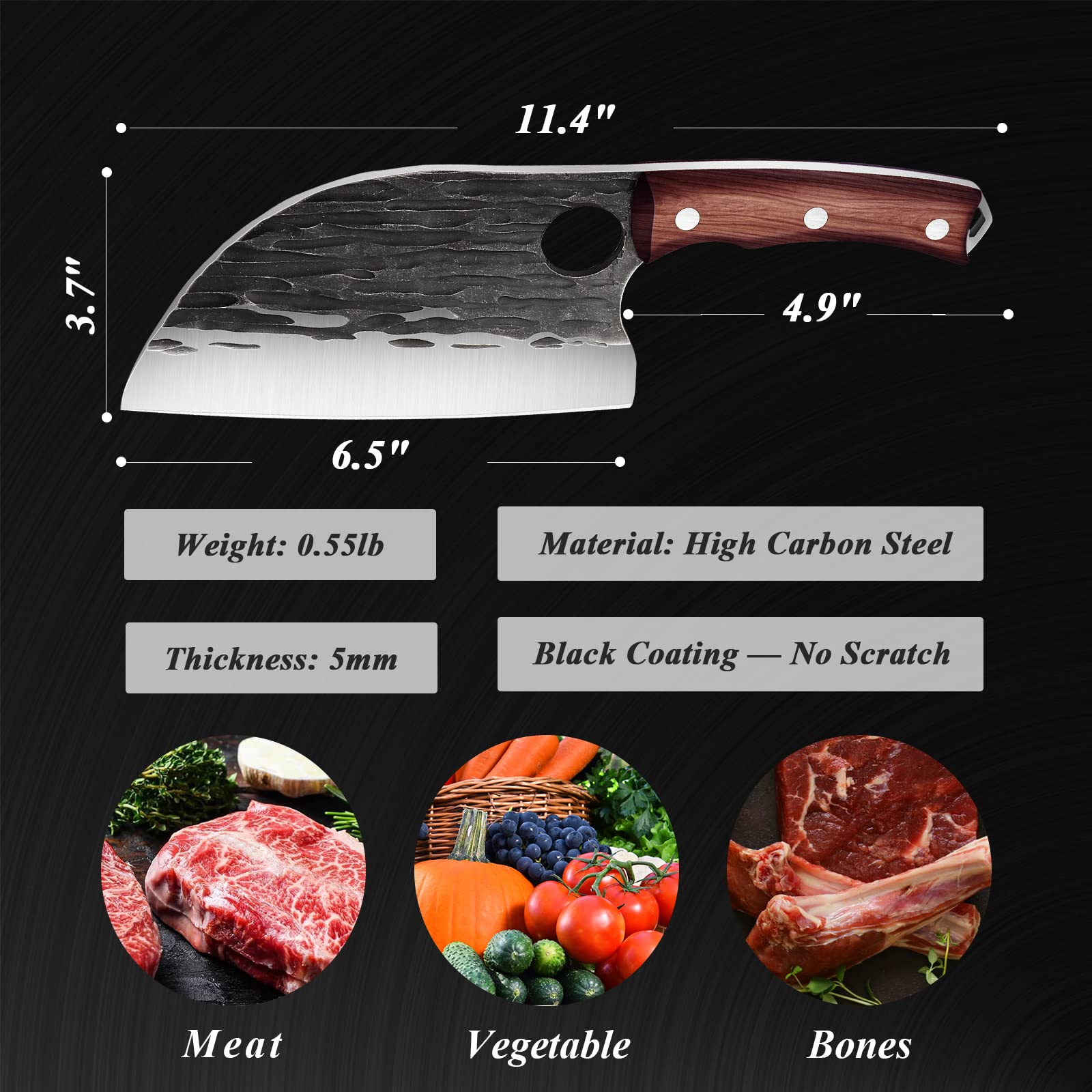 Feather Viking Serbian Chef Knife Dragon Cleaver Set Forged in Fire Boning Meat Cleaver High Carbon Steel Kitchen Cutter with Sheath for Outdoor Camping BBQ Collection Christmas Gift Men