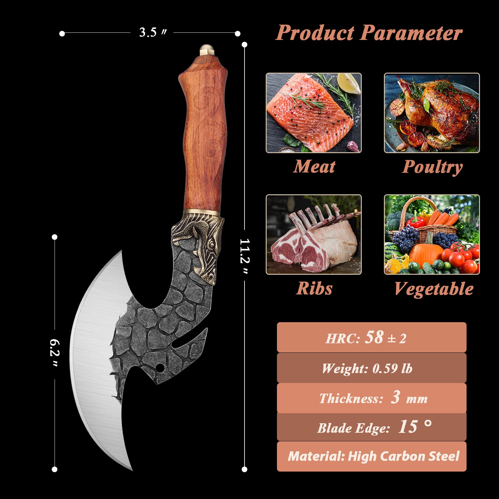 Feather Viking Serbian Chef Knife Dragon Cleaver Set Forged in Fire Boning Meat Cleaver High Carbon Steel Kitchen Cutter with Sheath for Outdoor Camping BBQ Collection Christmas Gift Men