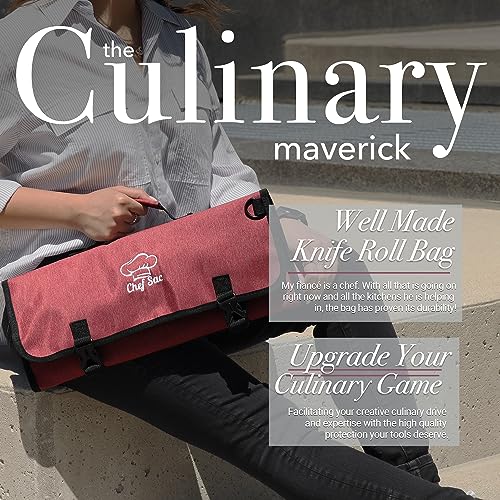 Chef Knife Roll Bag | 8+ Slots for Knives & Kitchen Tools | Water Resistant Knife Bag | Knife Carrying Case Only, Tools Not Included | Chef Knife Bag for Professional Chefs & Culinary Students (Red)