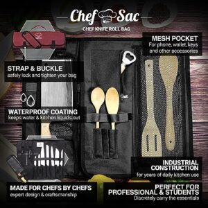 Chef Knife Roll Bag | 8+ Slots for Knives & Kitchen Tools | Water Resistant Knife Bag | Knife Carrying Case Only, Tools Not Included | Chef Knife Bag for Professional Chefs & Culinary Students (Red)