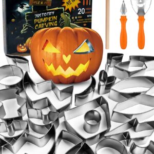 JUSTOTRY Pumpkin Carving Kit with Hammer Safe for kids, Halloween Pumpkin Cutter Tools, Durable Stainless Steel Non-knife Shaped Stencils, Pumpkin Carving Set for Adults, 23 PCS