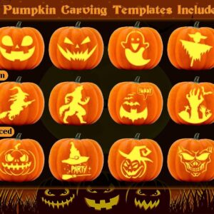 NESSTU Pumpkin Carving Kit with Stencils, 28 PCS Halloween Pumpkin Carving Tools, Professional Pumpkin Carving Set, Heavy Duty Stainless Steel Jack-O-Lanterns Pumpkin Carving Knife for Kids Adults