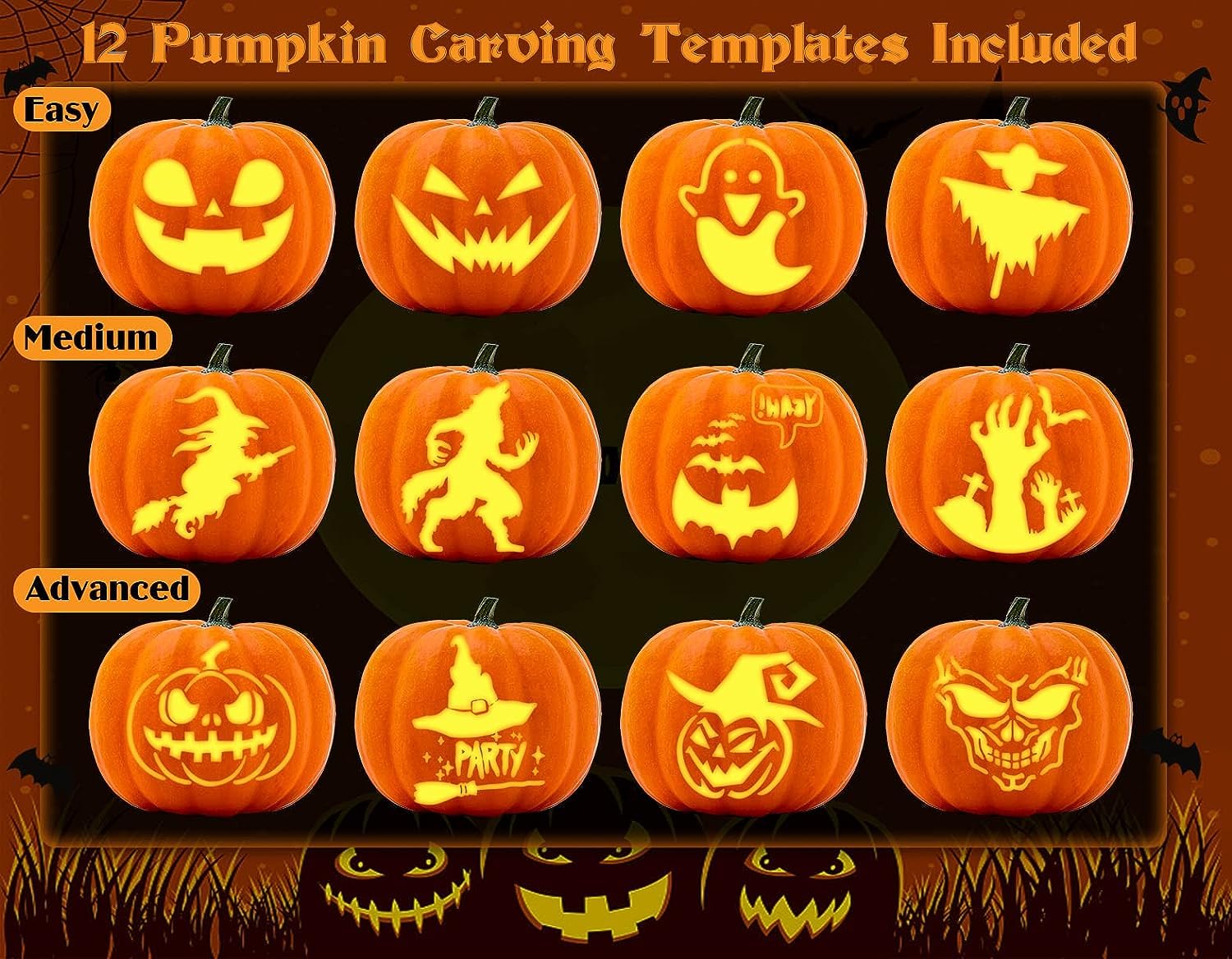 NESSTU Pumpkin Carving Kit with Stencils, 28 PCS Halloween Pumpkin Carving Tools, Professional Pumpkin Carving Set, Heavy Duty Stainless Steel Jack-O-Lanterns Pumpkin Carving Knife for Kids Adults