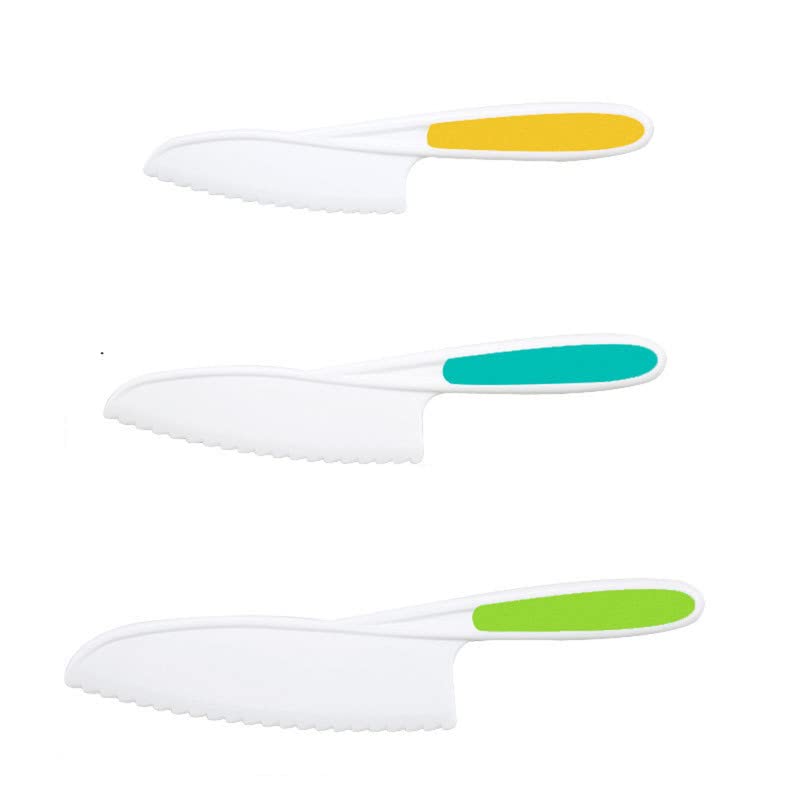 RICHERI 3PCS Children's kitchen knife, plastic serrated edge Children's Knife, fruit and vegetables, Safe Children's Toddler Chef Knife, suitable for children to use for cooking