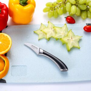 Birds Beak Paring Knife, WELLSTAR 2.75 Inch Potato Tourne Peeling Knife, Super Sharp German Stainless Steel Forged Blade and Full Tang Handle for Fruit and Vegetable Garnishing Cutting, C-Style Series