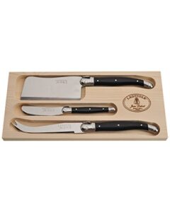 jean dubost laguiole 3-piece cheese knife set with black handle