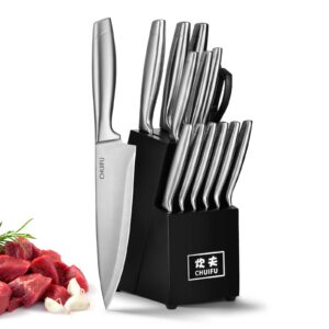 CF001 Knife Sets,14 Pieces German Stainless Steel Kitchen Knife Block silver Sets,Years of knife-making Experience Durable and Strong Knife Set, 14-Piece High Carbon Stainless Steel Kitchen Knife Hold