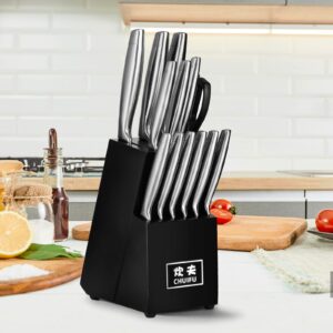 CF001 Knife Sets,14 Pieces German Stainless Steel Kitchen Knife Block silver Sets,Years of knife-making Experience Durable and Strong Knife Set, 14-Piece High Carbon Stainless Steel Kitchen Knife Hold