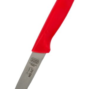 The Kosher Cook Meat Red Kitchen Knife - 4” Steak and Vegetable Knife - Razor Sharp Pointed Tip, Straight Edge - Color Coded Kitchen Tools