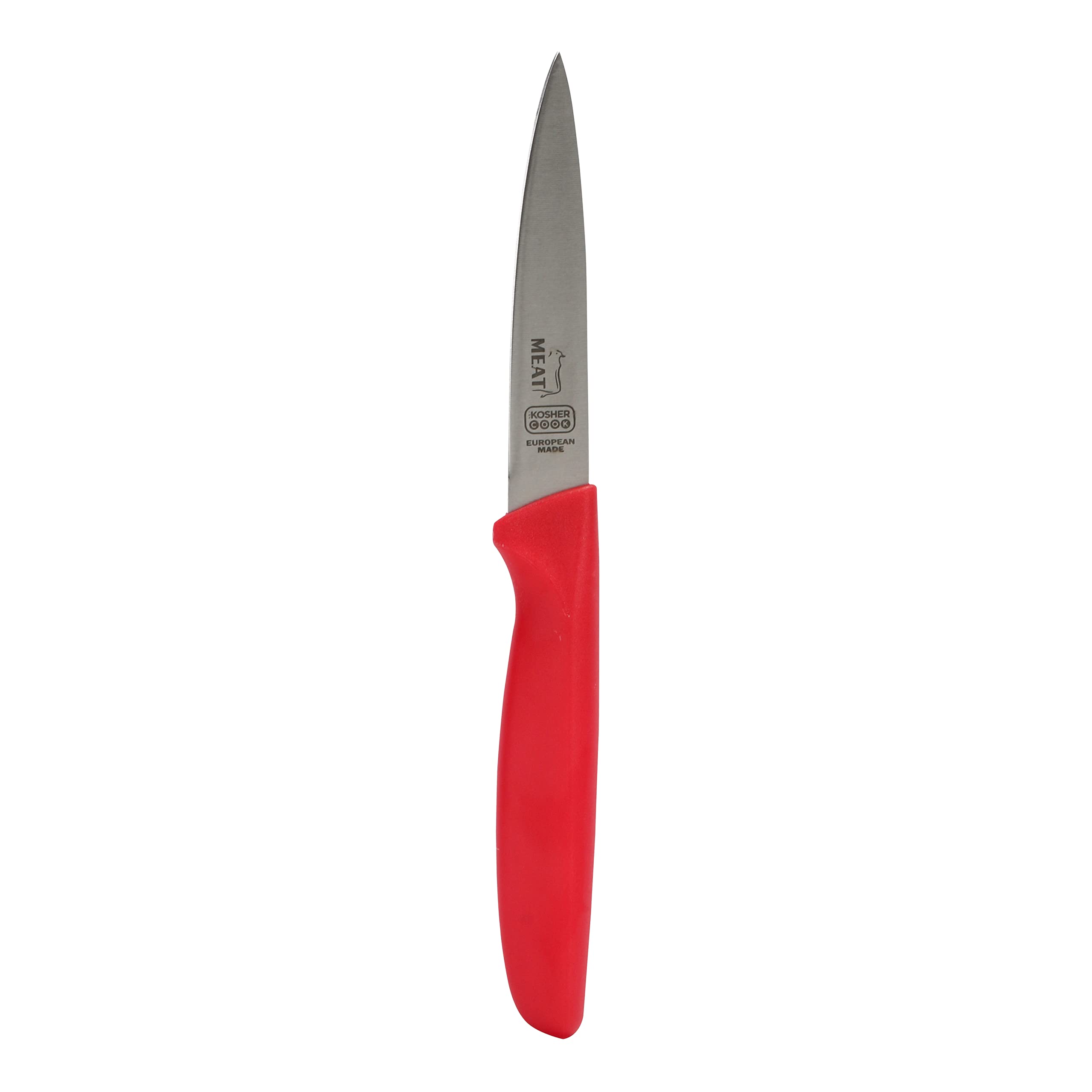 The Kosher Cook Meat Red Kitchen Knife - 4” Steak and Vegetable Knife - Razor Sharp Pointed Tip, Straight Edge - Color Coded Kitchen Tools