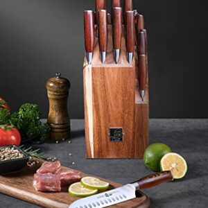 TUO 17 PCS Kitchen Knife Set for Kitchen with Block, German X50CrMov15 Steel Blade Knife Block Set, Full Tang Pakkawood Handle