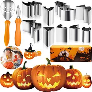 pumpkin-carving-kit,halloween-decorations-pumpkin-carving-tools with stencils for kids adults family diy,11pcs heavy duty stainless steel pumpkin carving set carver tool outdoor gifts for halloween