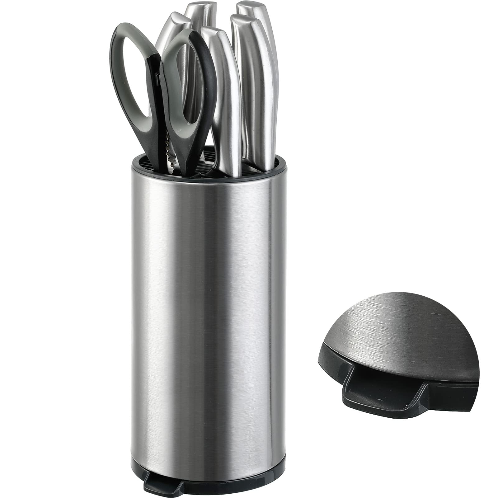 BIARTS Universal Knife Block without Knives Stainless Steel Knife Holder for Kitchen Counter with Drainage Hole, Knife Storage for Countertop Modern Design, Round, 4.6"L x 5"W x 9.4"H