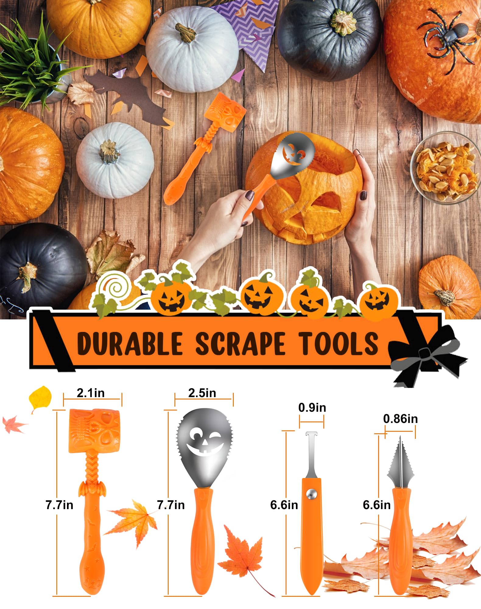 Fenvella Pumpkin Carving Kit for Kids with Hammer, 25 PCS Pumpkin Carving Tools Heavy Duty Stainless Steel Pumpkin Carver Set, Halloween Pumpkin Carving Stencils, Safe Carving Tools Kit for Adults