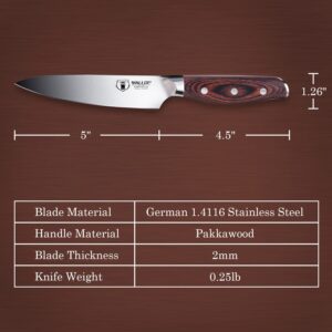 WALLOP Senior Steak Knife Set - 4 Piece Steak Knife 5 inch Straight Edge Steak Knife Non Serrated, High Carbon German Stainless Steel Kitchen Knife, Pakkawood Handle Ergonomics Design - Jane Series