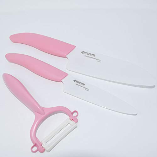 Kyocera Revolution Series Santoku Knife and Y Peeler Set, 5-1/2", Pink