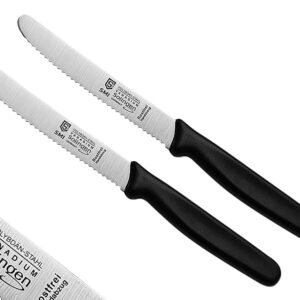 SMI - 2 Pcs Tomato Knife Serrated Black Paring Knife Steak Knife Solingen Knife Made in Germany