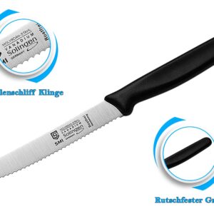 SMI - 2 Pcs Tomato Knife Serrated Black Paring Knife Steak Knife Solingen Knife Made in Germany