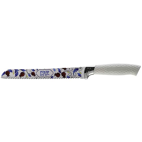 Ayuni Gifts of the World Colorful Satin Challah Cover with Embellished Stainless Steel Bread Knife (Red Pomegranates & Colorful Birds)