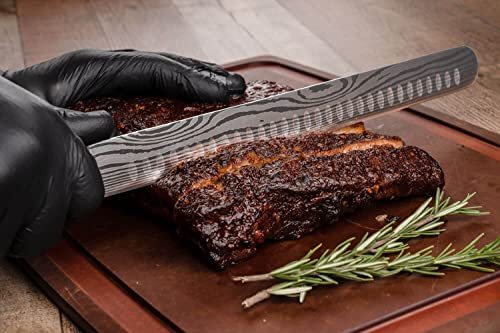 SENKEN 12" Brisket Knife with Engraved Damascus Pattern - Ultra Sharp Slicing Carving Knife for Brisket, Meat, Roasts, and Large Fruit - High Carbon Stainless Steel with Smoothly Finished Wood Handle